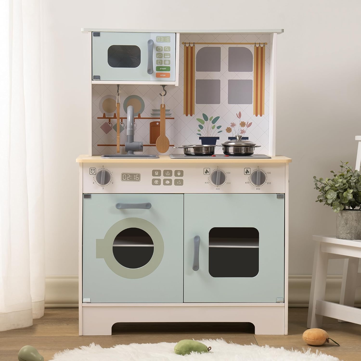 Amazon.com: ROBOTIME Play Kitchen Set for Kids Toddlers, Wooden Kids ...