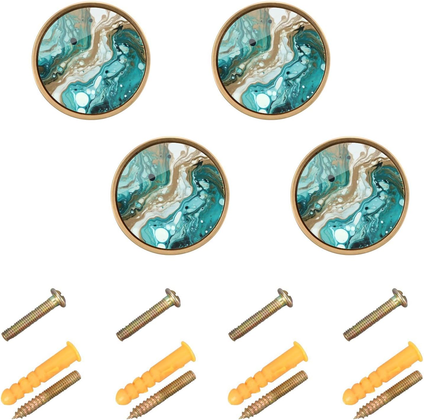 Msyxl 4 Pack Green Gold Marble Cabinet Knobs Round 1-1/4 Inch (32 mm ...