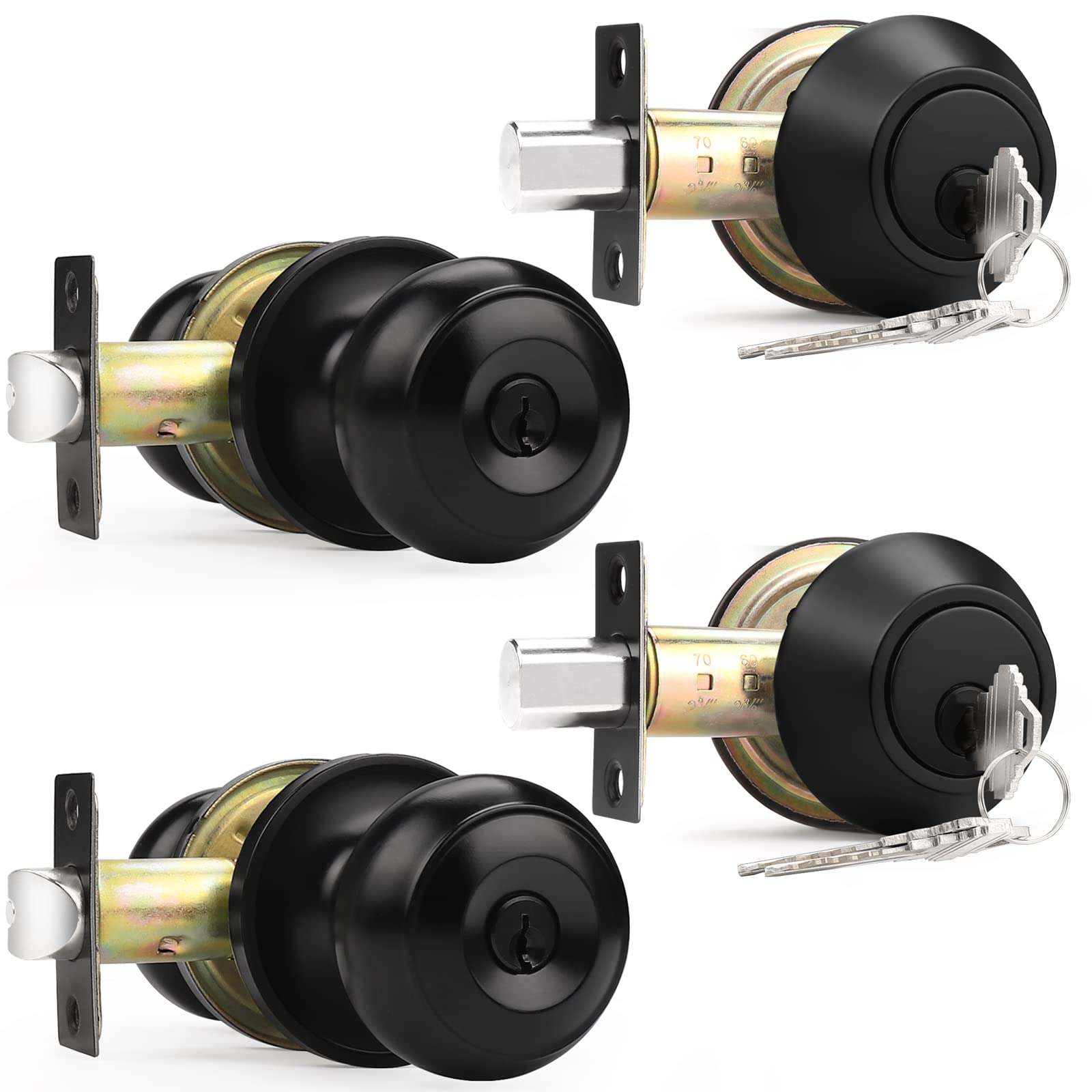 Probrico Front Door Entry Handles Lockset and Double Cylinder Deadbolt ...