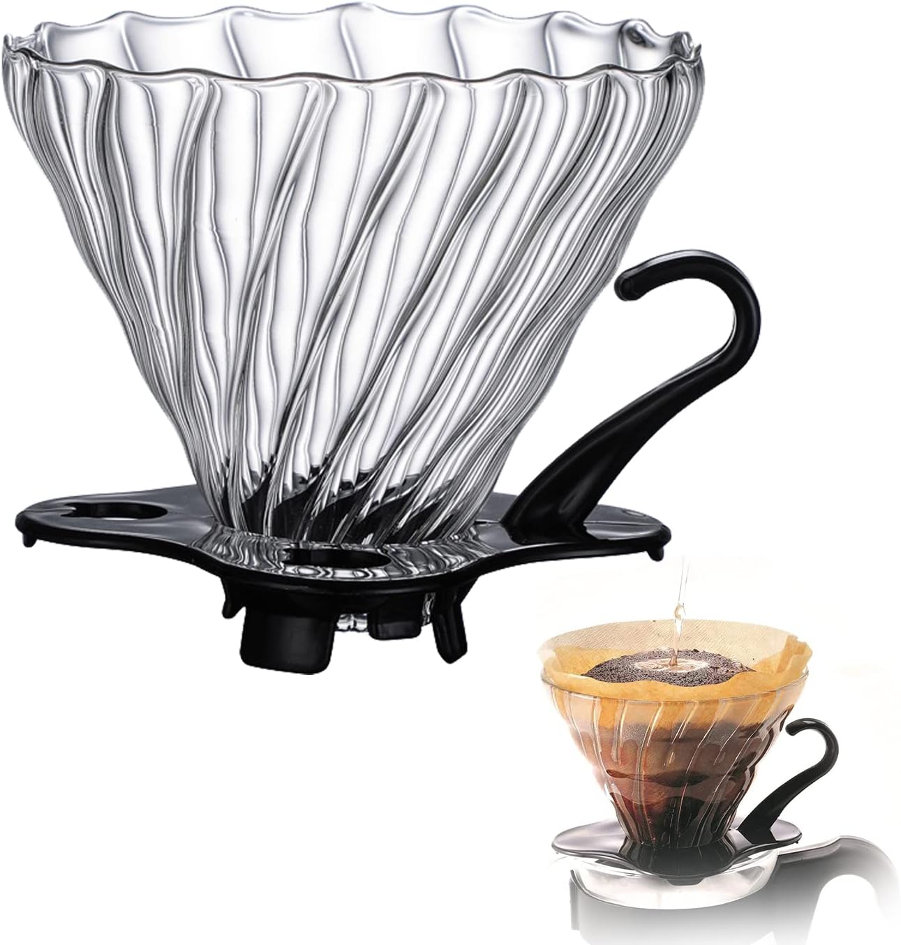 Occuwzz Glass Funnel Coffee Dripper,Coffee Hand Drip,Reusable Pour Over ...