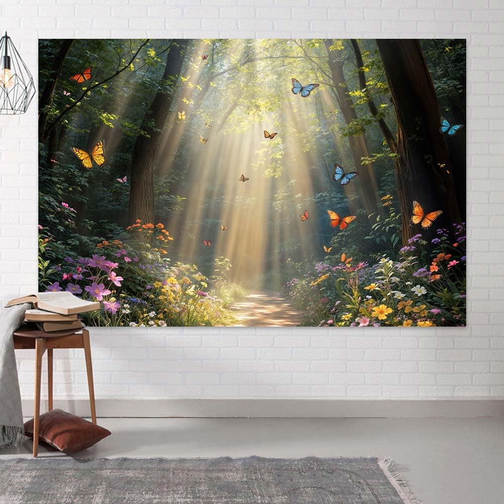 Amazon.com : Fairy Forest Tale Backdrop,Green Spring Butterfly Flower ...