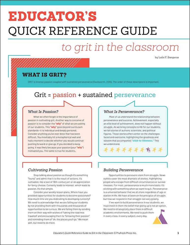 Educator's Quick Reference Guide to Grit in the Classroom: Sanguras ...