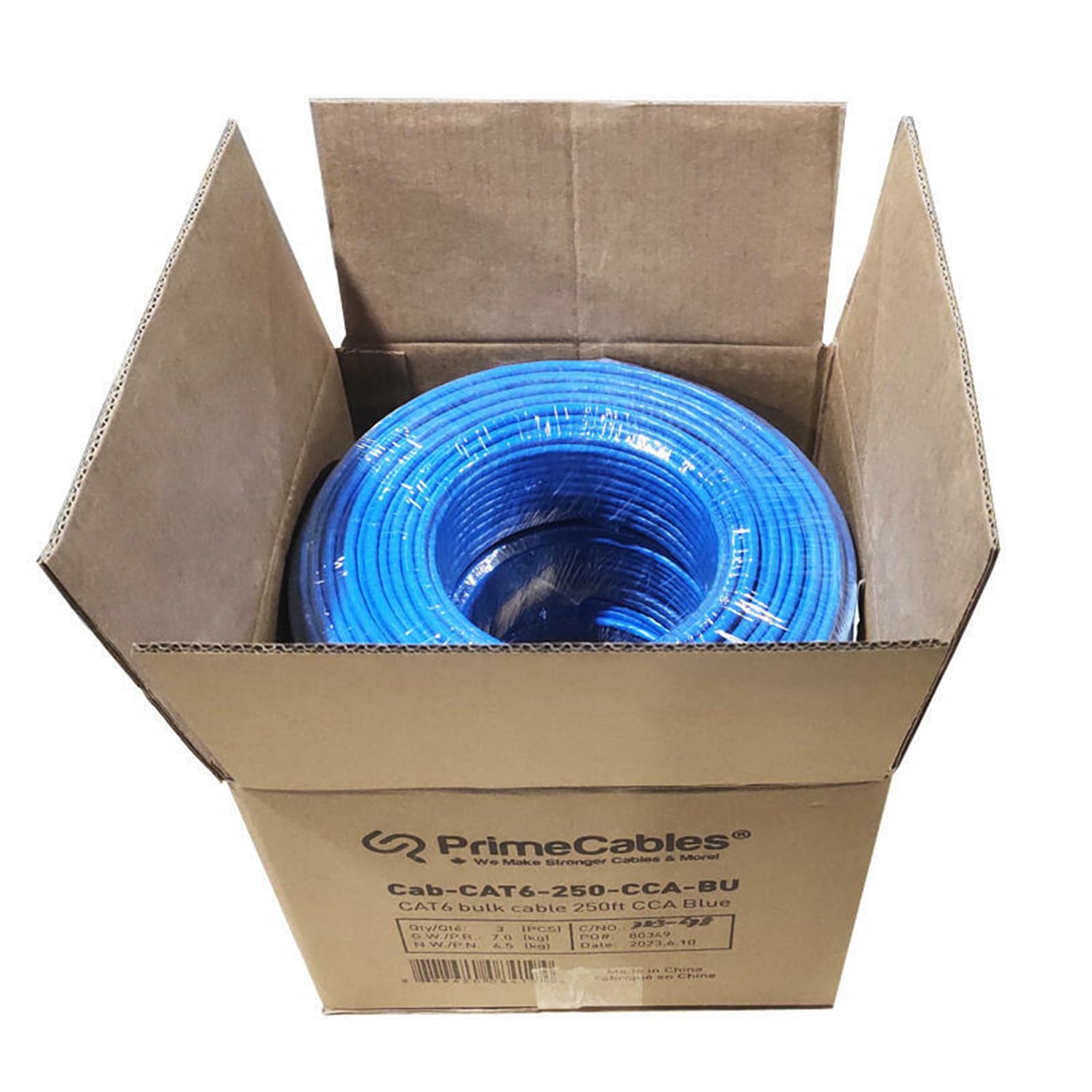 PrimeCables 250ft Bulk Cat6 Cable, Solid CCA Ethernet Cable UTP 23AWG ...