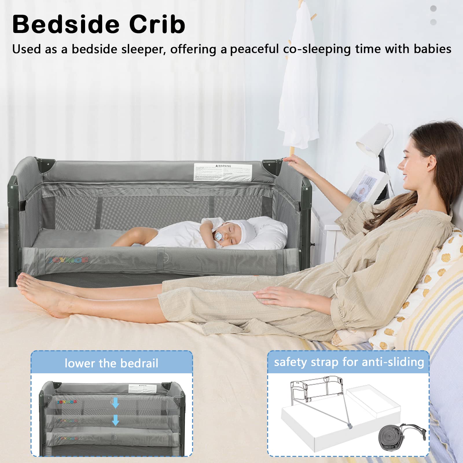 Snapklik.com : JOYMOR Baby Bedside Sleeper, Extra Large Bed Side ...
