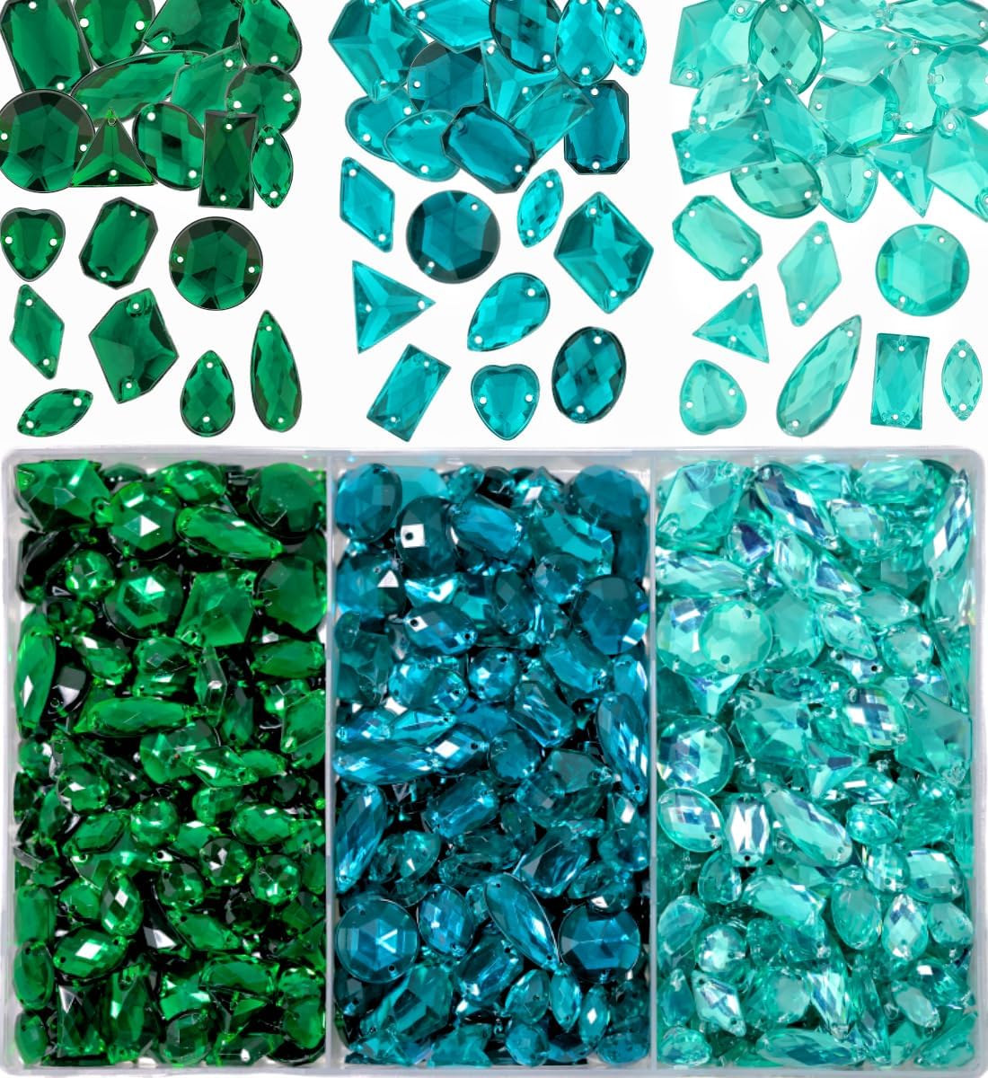 Sinyanail 950 Pcs Gradient 3 Colors Acrylic Large Sew on Rhinestones ...