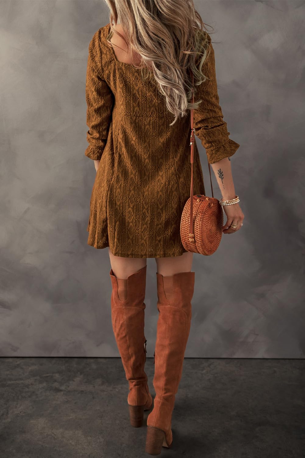 Snapklik.com : Womens Elegant Dress Chestnut Lace Crochet Buttoned ...