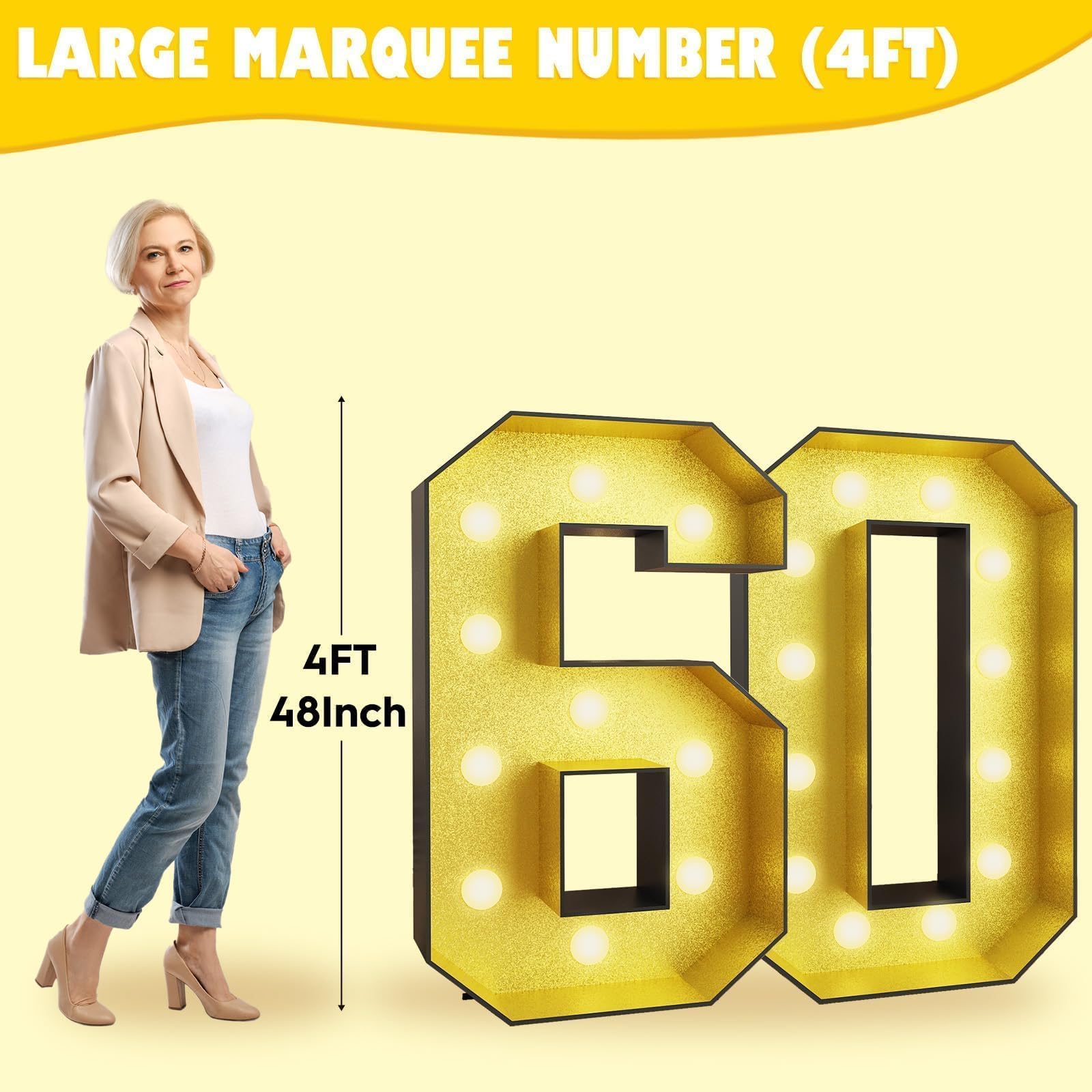 Snapklik.com : 4FT Marquee Light Up 60 Numbers,Glitter Gold Giant ...