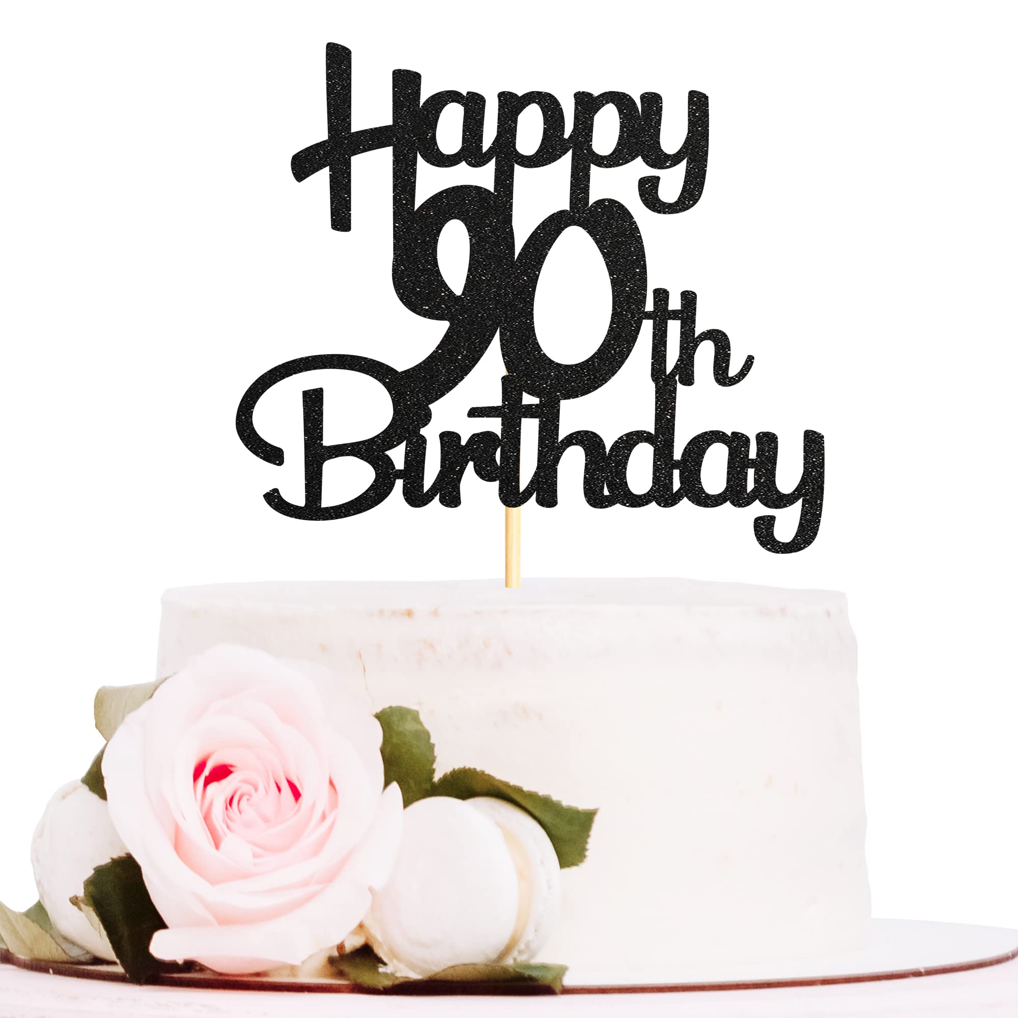 Sotpot Happy 90th Birthday Cake Topper Black Glitter 90th Cake Toppers ...