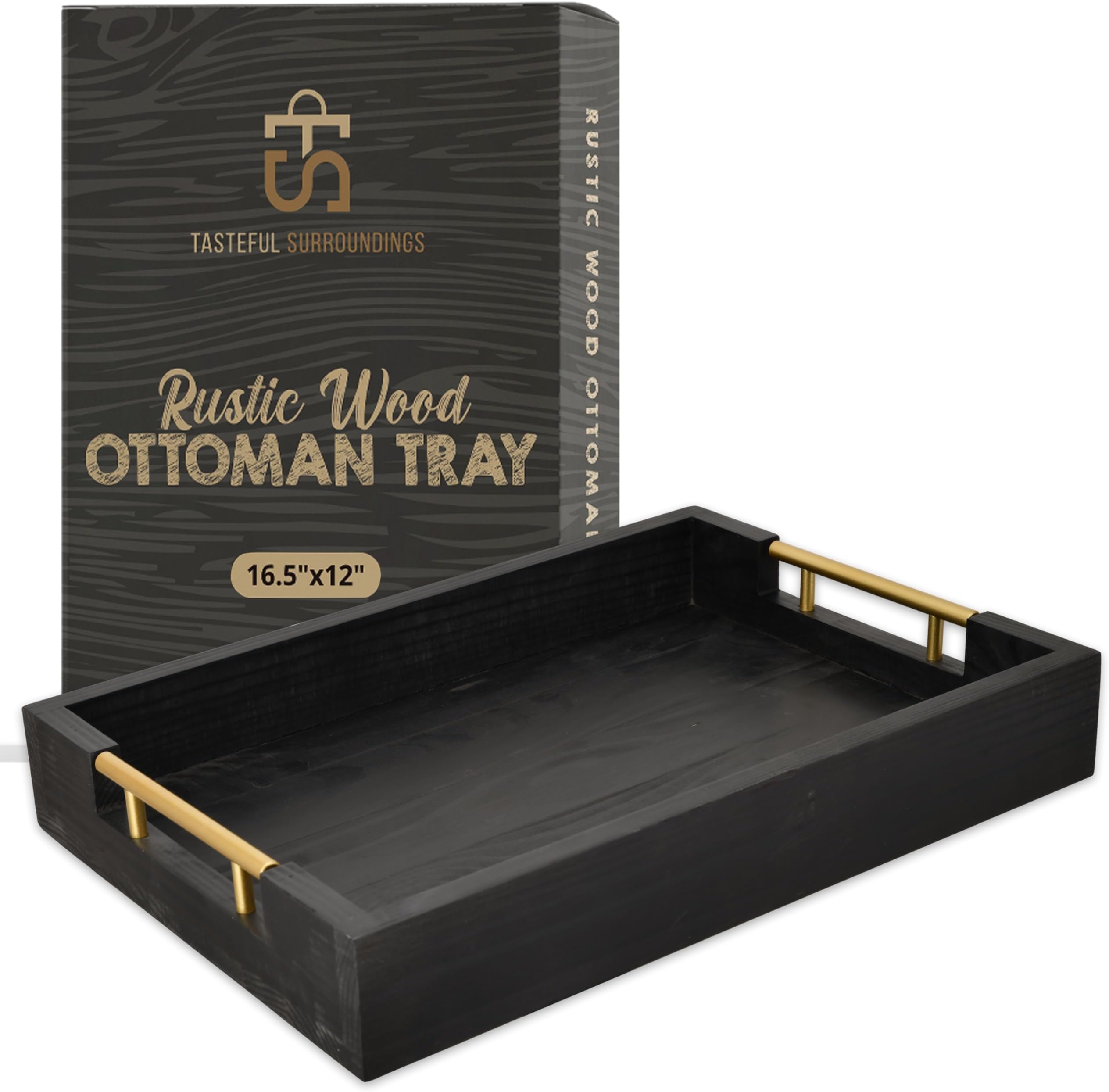 Amazon.com: Tasteful Surroundings Modern Black Wooden Serving Tray ...