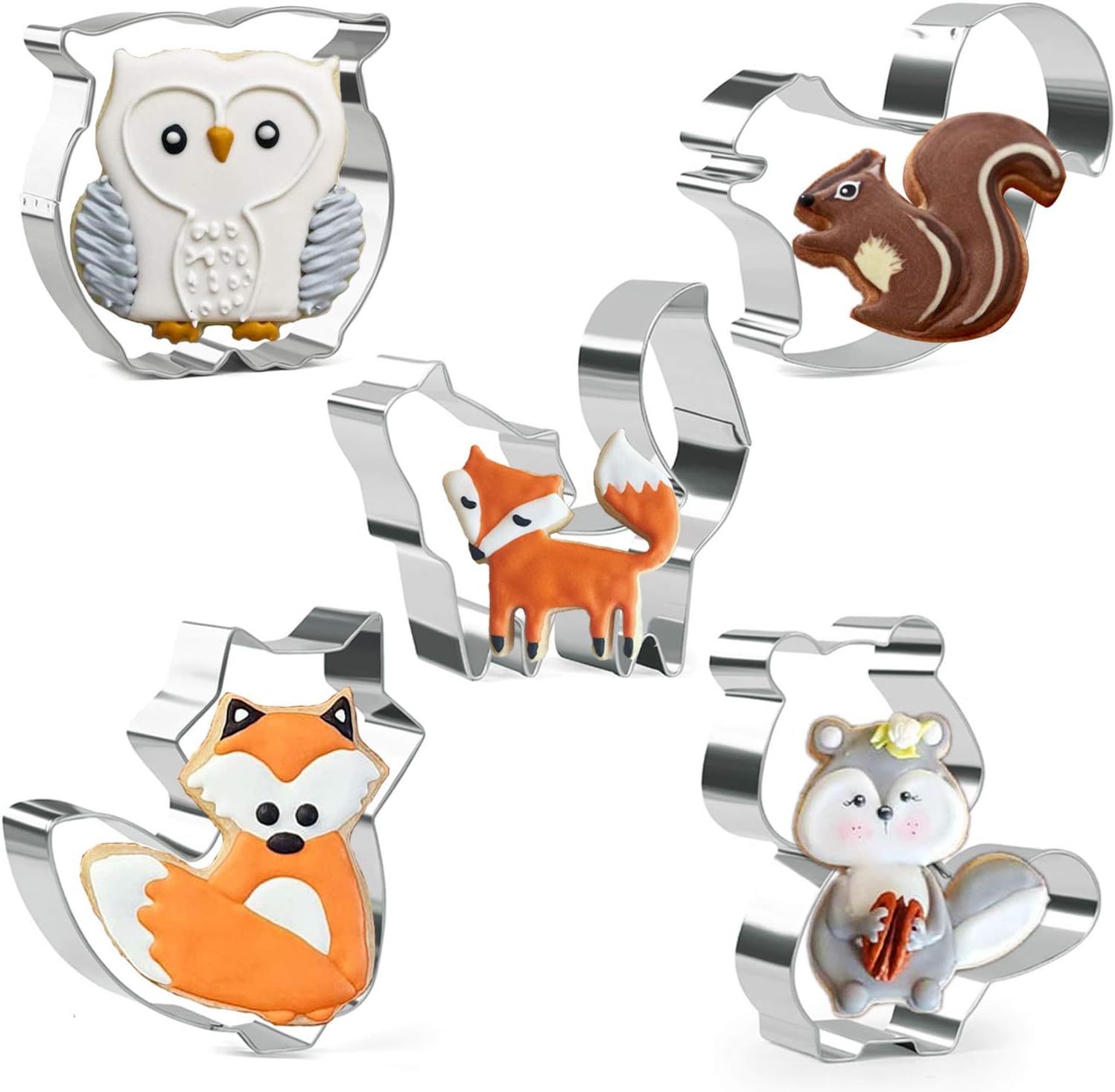 Amazon.com: 5 Pcs Animal Cookie Cutters, Fox Owl Mushroom Raccoon ...