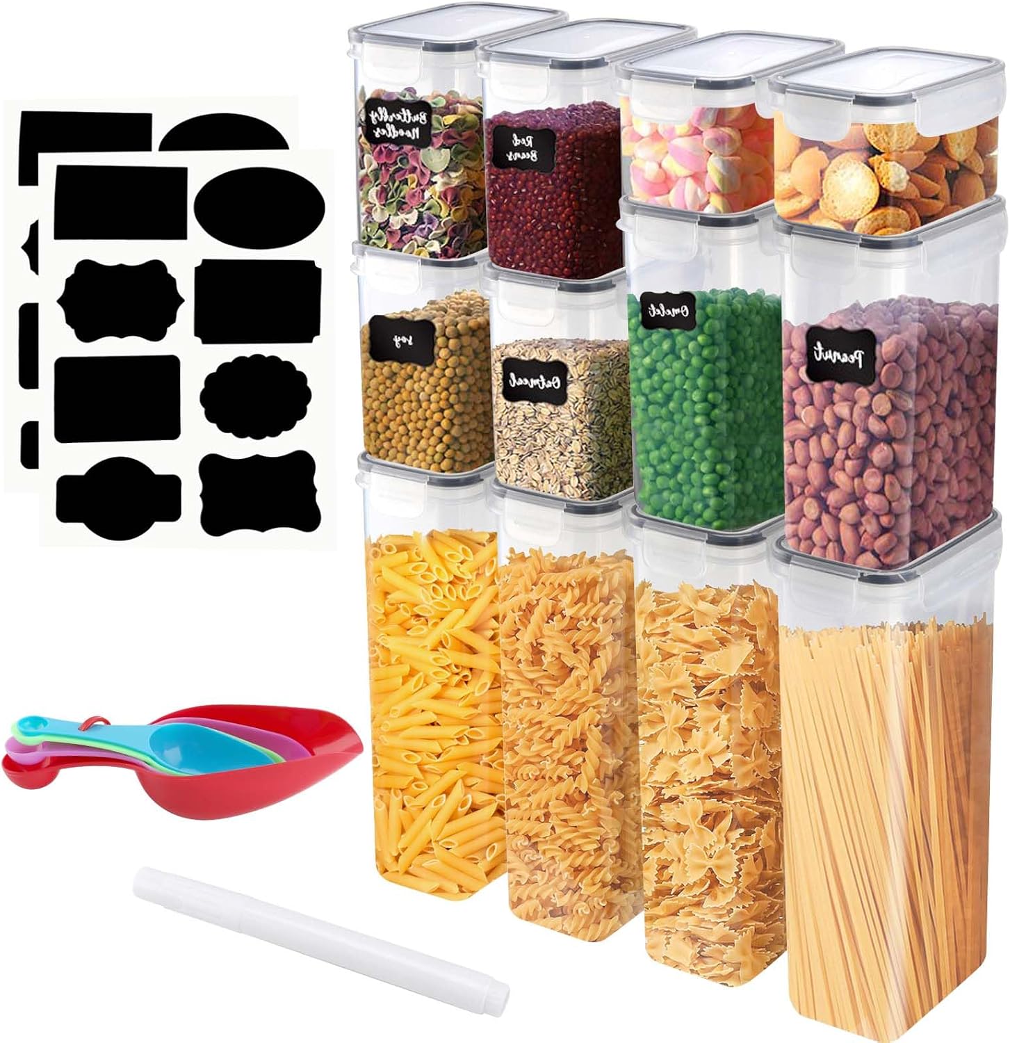 HEIHAK 16 Pack Airtight Food Storage Containers, 4 Sizes Square Plastic ...