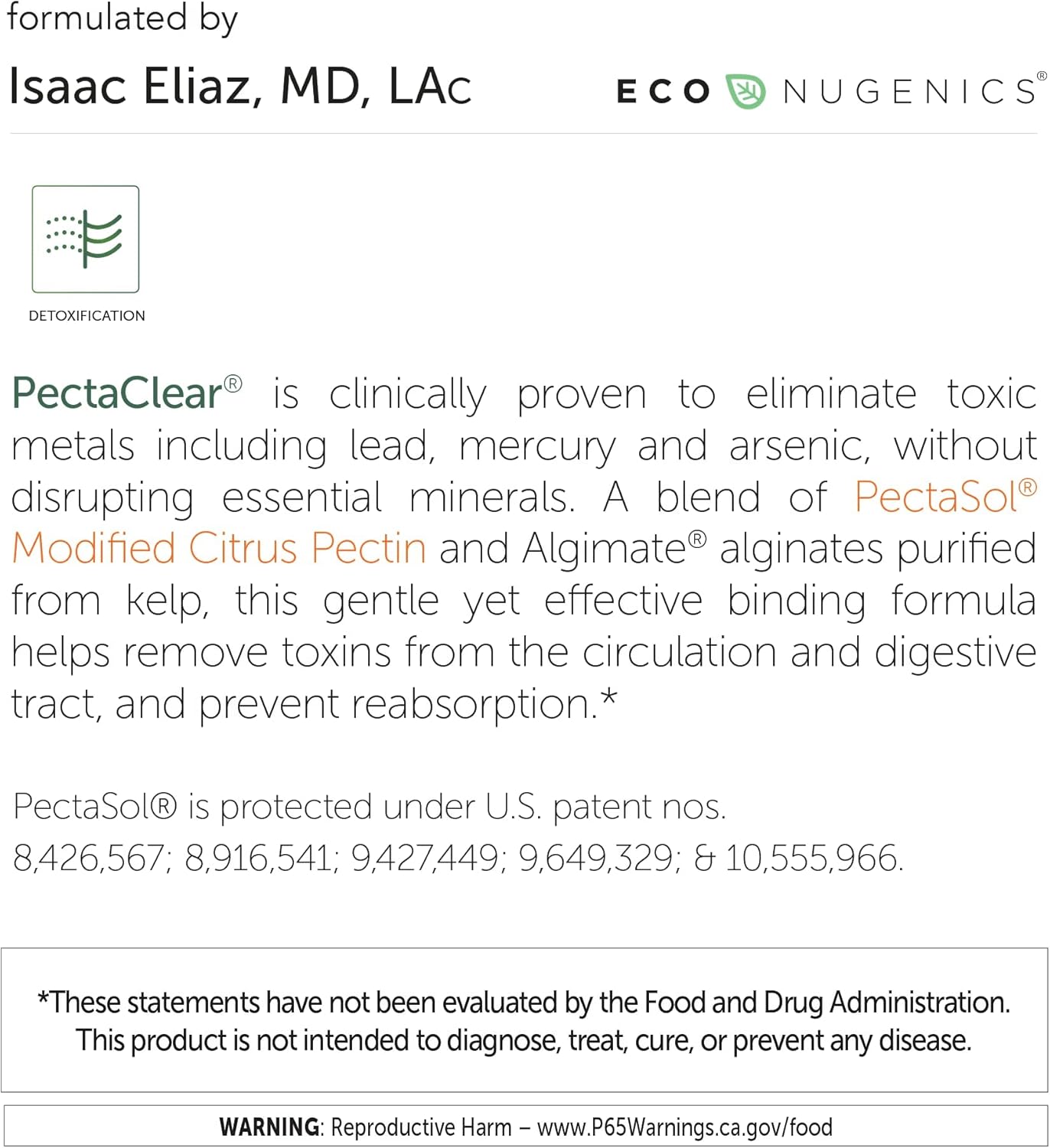 EcoNugenics PectaClear Suplemento de desintoxicación saludable con ...