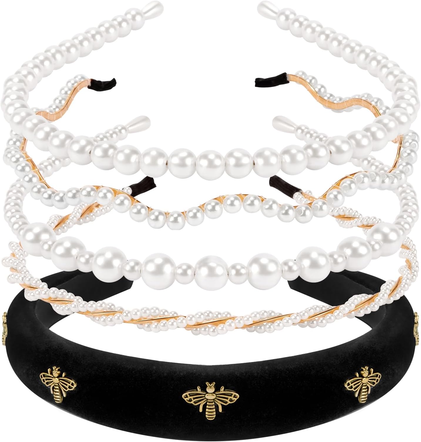 Amazon.com : TERSE Black Velvet Headband with White Pearl Accents ...