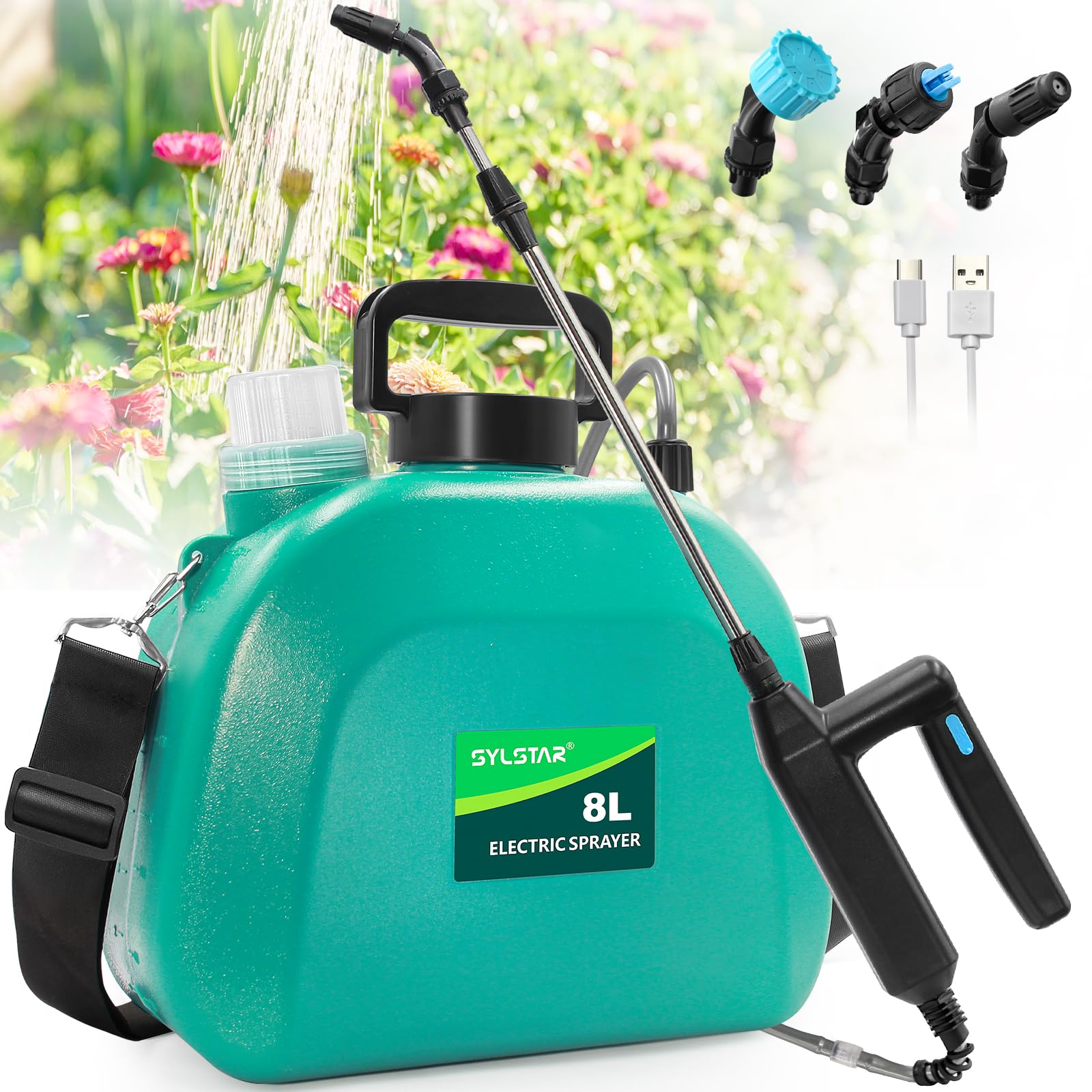 SYLSTAR Battery Powered Garden Sprayer 8L, Upgrade Electric Weed ...