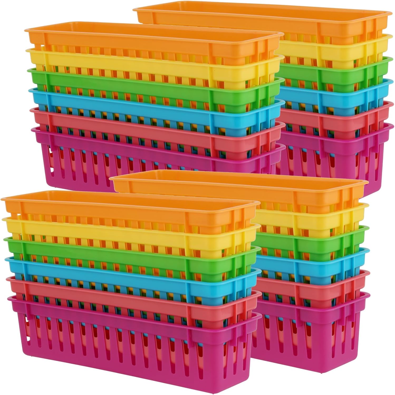 YUENPUN 24 PCS 6 Colours Classroom Pencil Storage Baskets, 25.5x7.6x6 ...