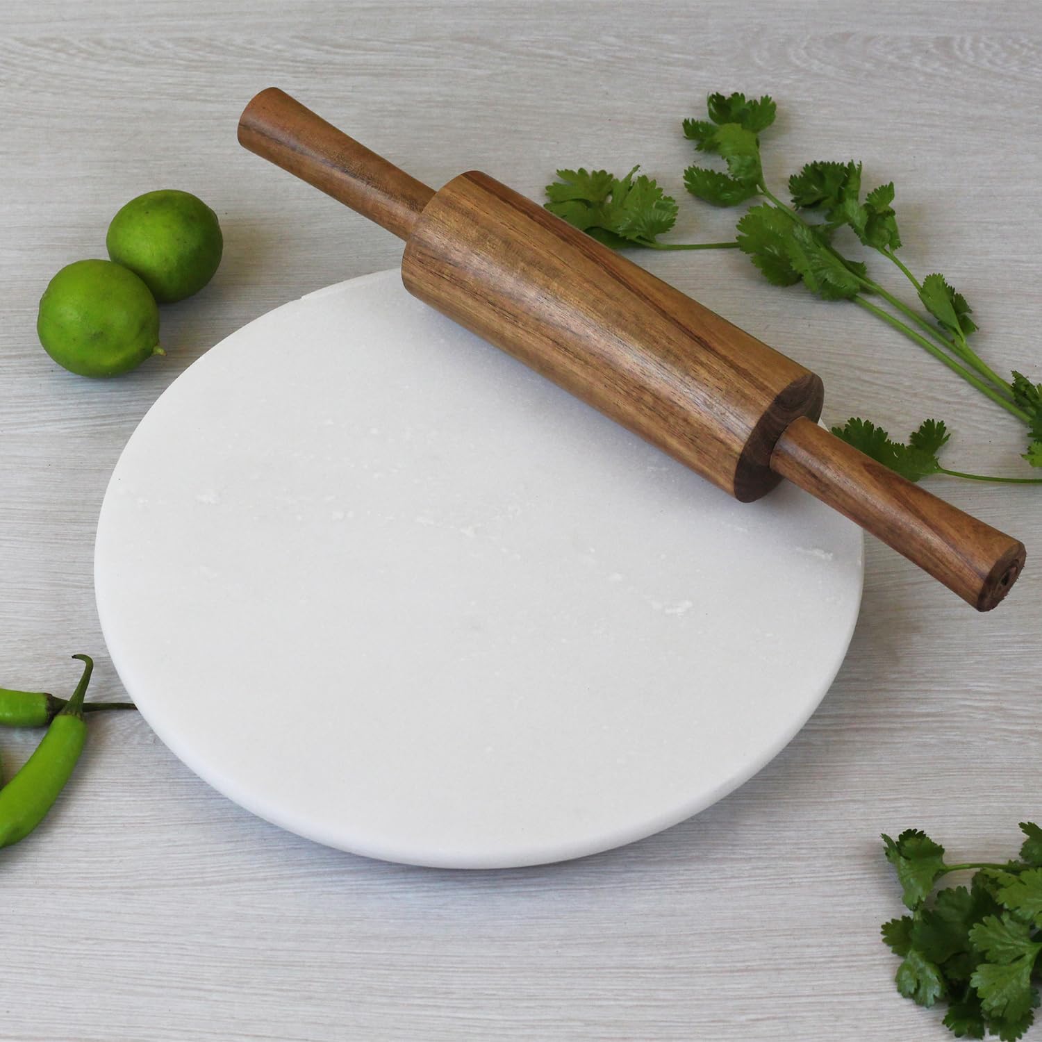 Jaipur Ace Indian White Marble Roti Maker with Wooden Belan/White ...