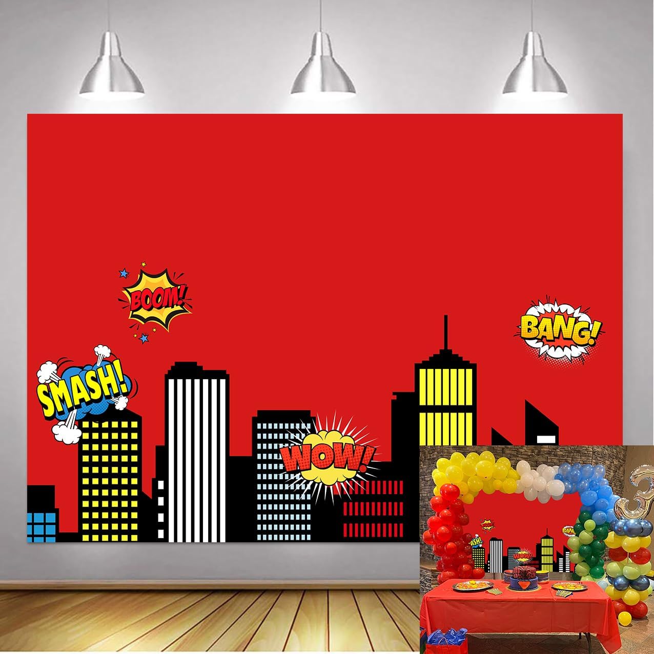 Amazon.com: Yeele 7x7ft Superhero City Round Backdrop Cover Urban Night ...