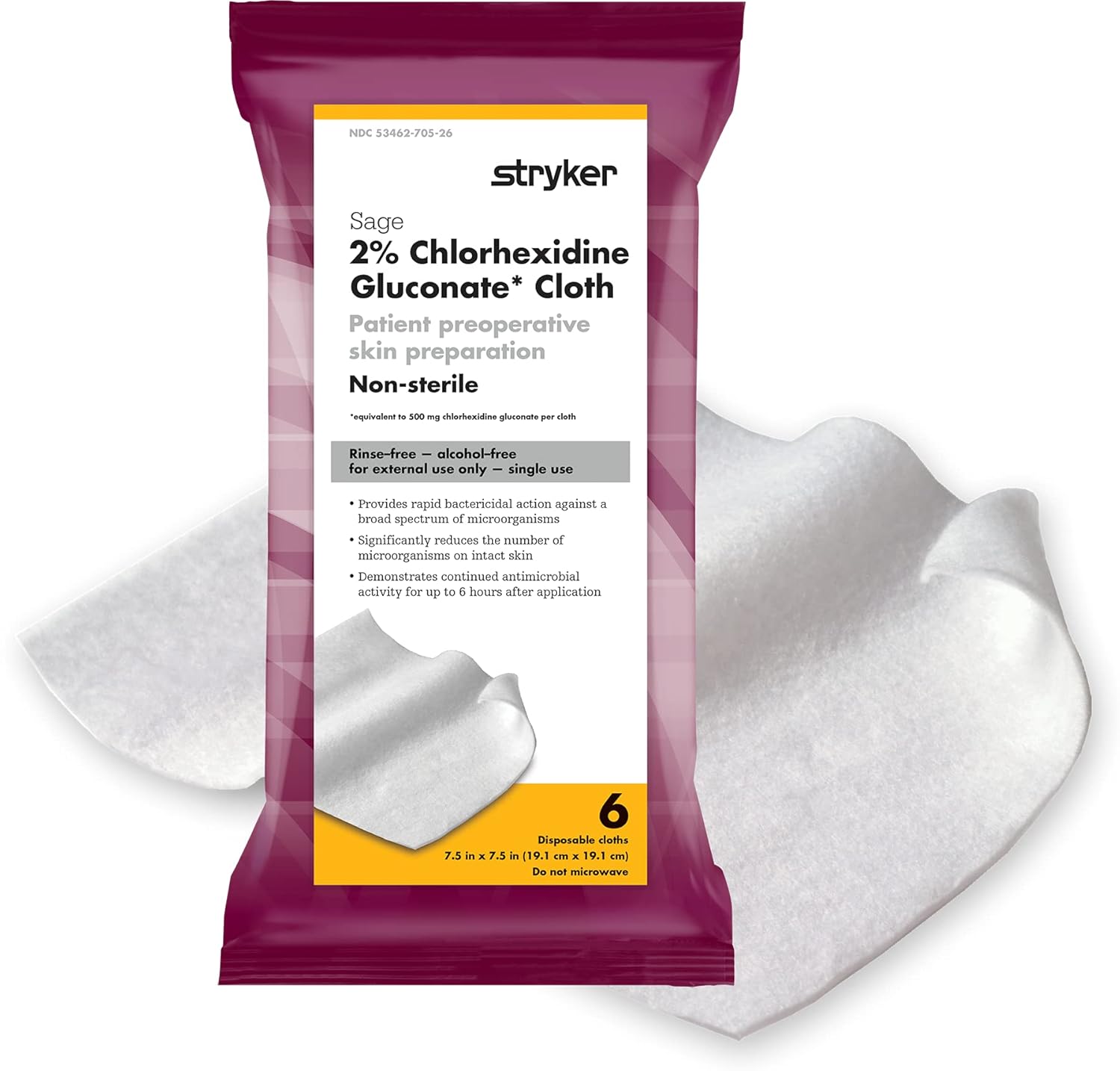 Amazon.com : Stryker 2% Chlorhexidine Gluconate (CHG) Cloths - 6pk - Antiseptic Skin Cleansing ...