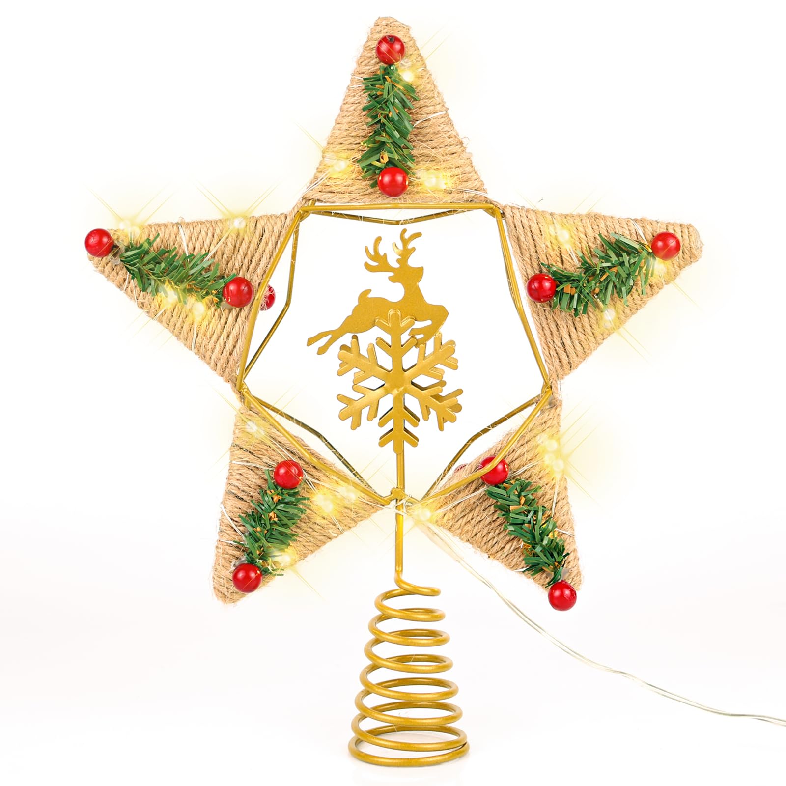 Amazon.com: Lotus Hills Rustic Christmas Tree Topper Lighted, 8.3" Star ...