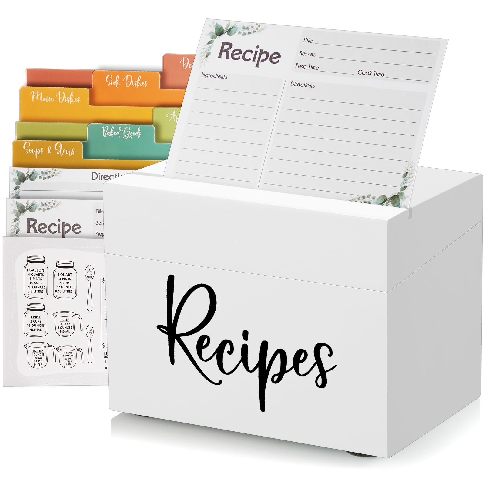 Amazon.com: DRASTAR Recipe Box, Wooden Recipe Organizer, White Recipe ...