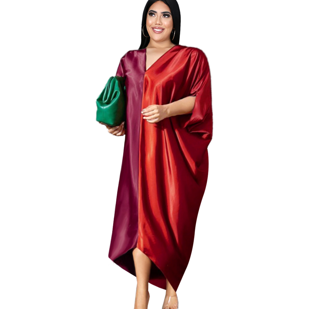 Watch Women's Colorblock V Neck Oversized Maxi Dress Shiny Robes on ...