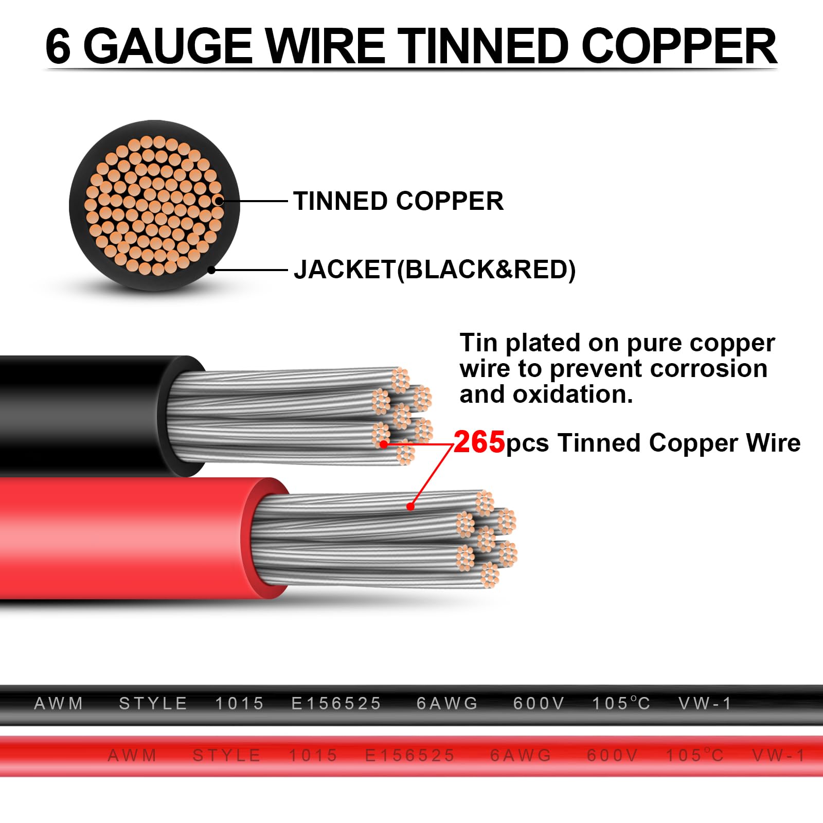 Snapklik.com : 6 Gauge Wire - 30 FT Red & 30 FT Black 6 Gauge Tinned ...