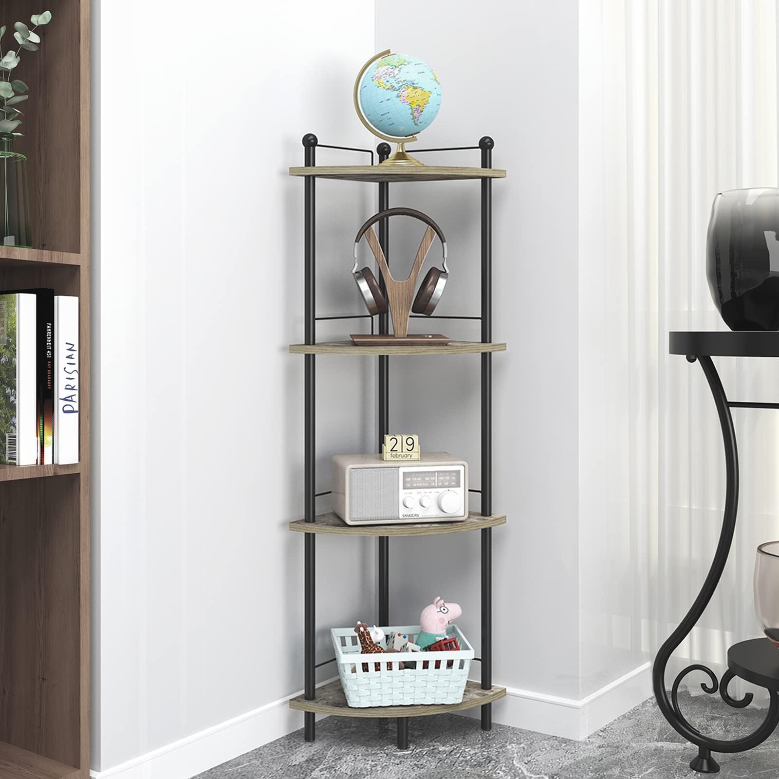 Amazon.com: VECELO Corner Shelf, 4-Tier Display Shelves, Wood Storage ...