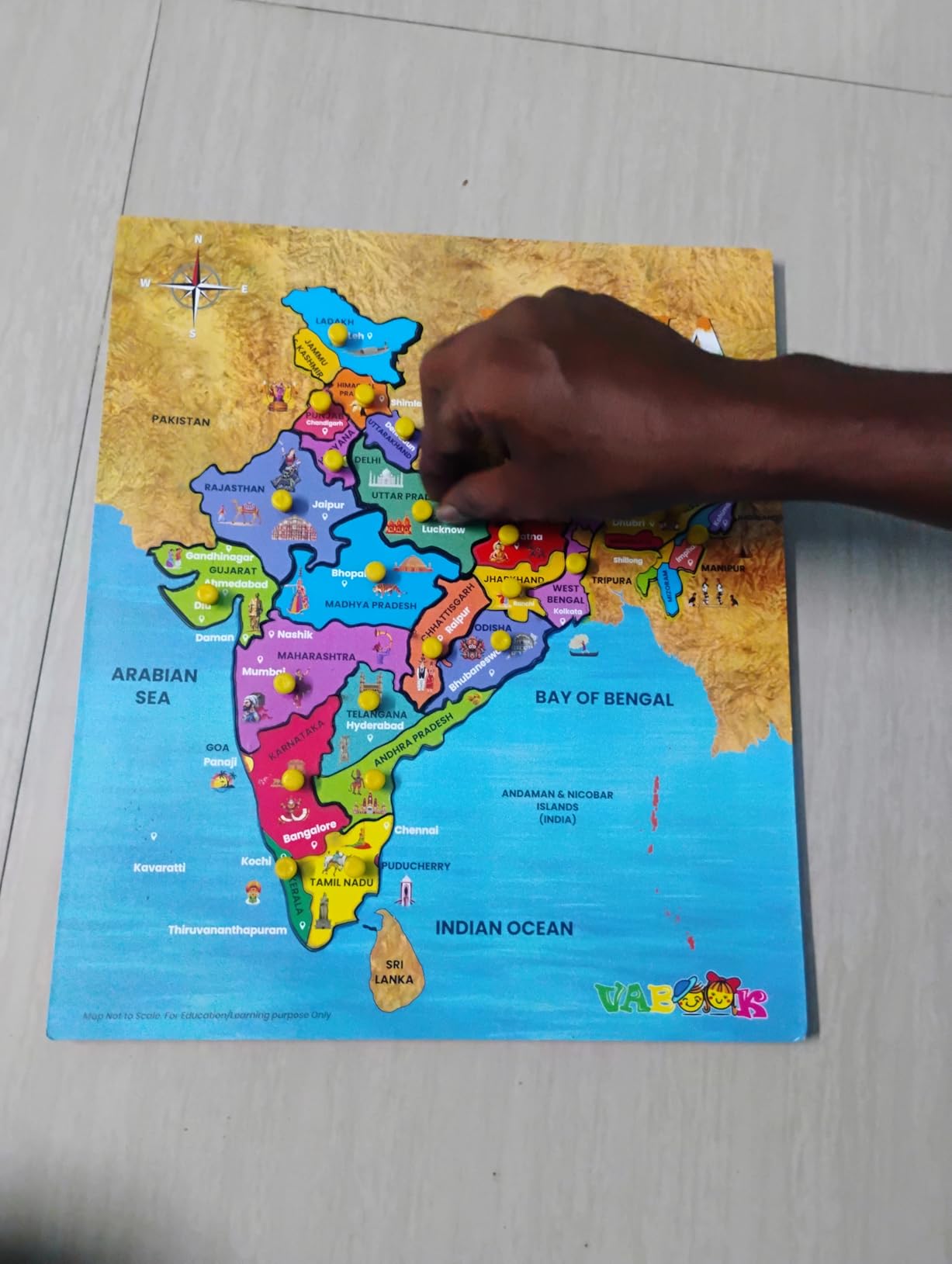 VABOOK Puzzle Game for Kids – India Map, Wooden Mapology for Kids ...