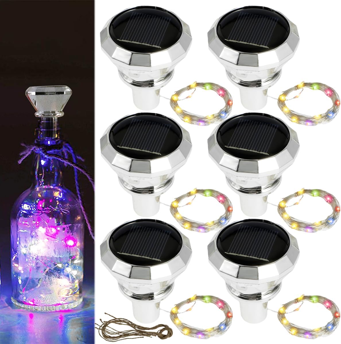 6PACK Solar Bottle Lights - Outdoor Waterproof 2M, 20 LED Wine Bottle ...