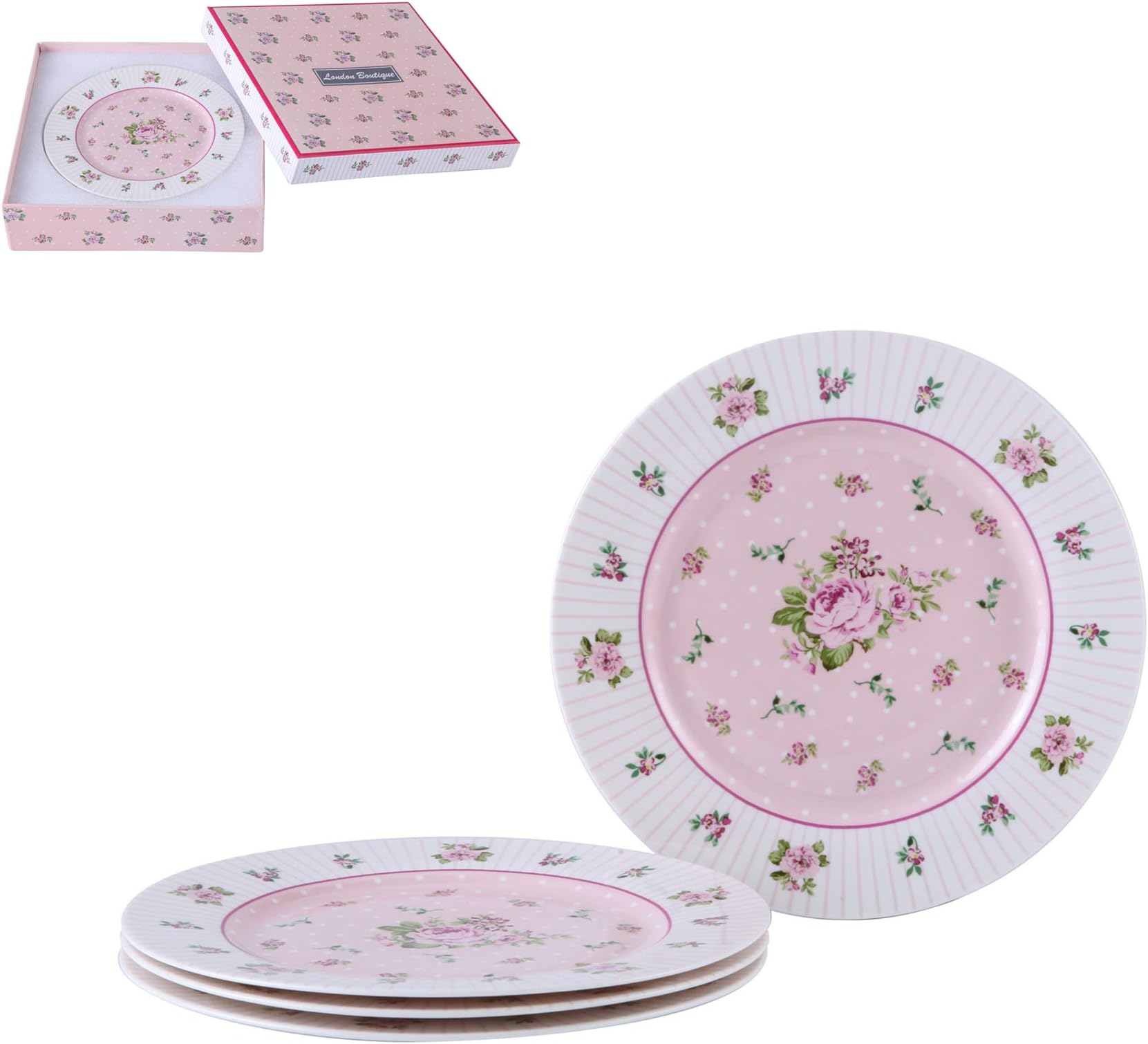 Amazon.com | London Boutique Cake Plate Set 4 Porcelain Fine China Wide ...