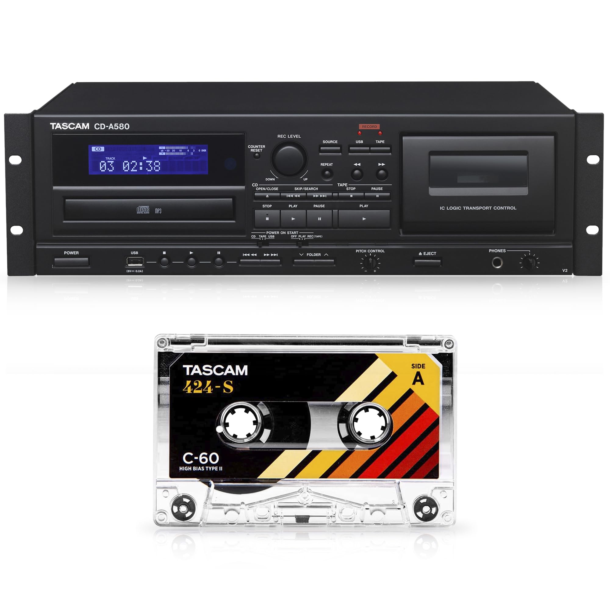 Amazon.com: TASCAM Rackmount Recorder Combo (CD-A580) + Studio Cassette ...