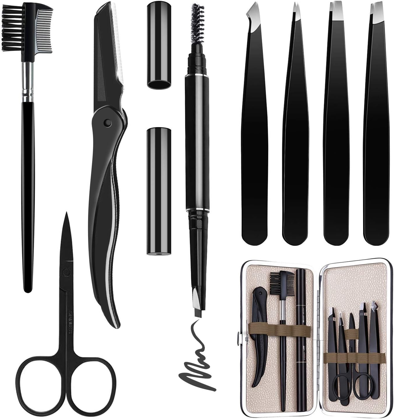 Amazon.com: Eyebrow Trimmer Kit, 6 in 1 Eyebrow Scissors, Tweezer ...