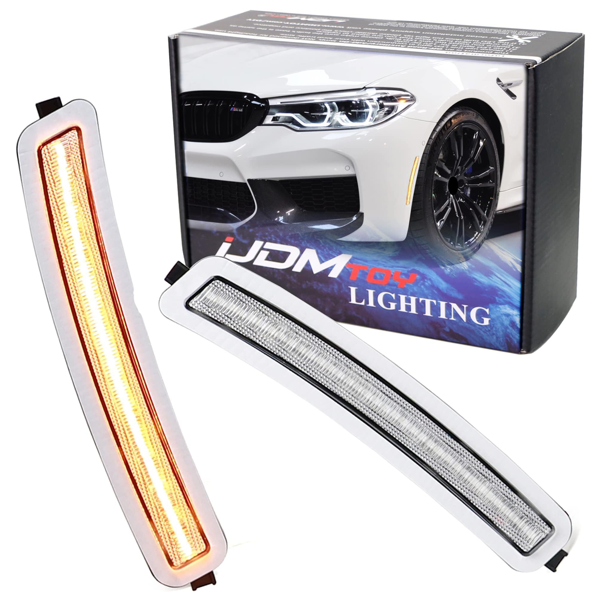 Amazon.com: iJDMTOY Semi-Clear Lens Amber Full LED Strip Bumper ...