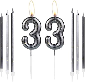 Black Gold 33th Birthday Candles, Black Gold Number 33 Candles for Cake ...