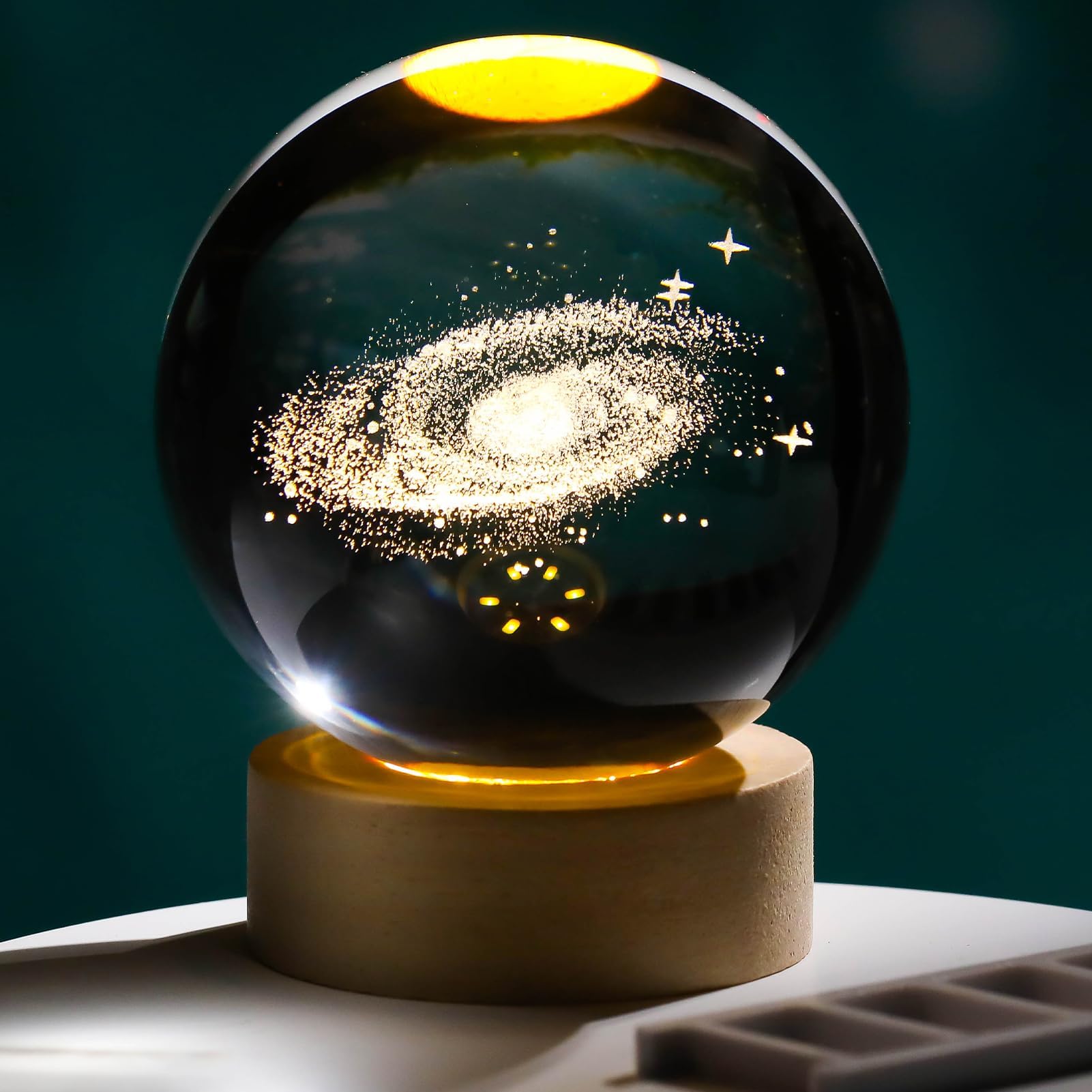 Arikyrist 3D Galaxy Crystal Ball with Wooden Lamp Base, Galaxy Crystal ...