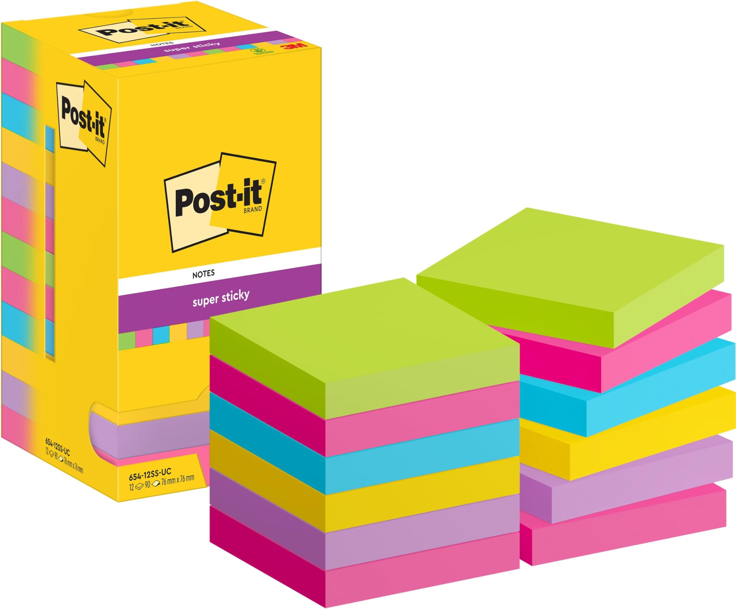Post-it Foglietti Super Sticky, Confezione da 12 blocchetti, 90 Fogli ...