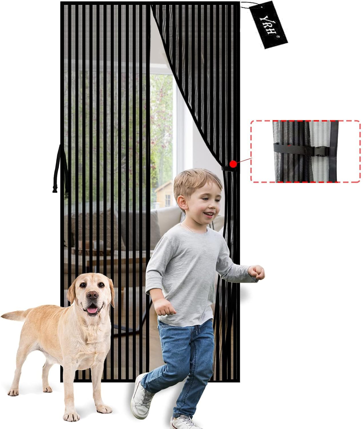 YRH Magnetic Screen Door - with Stay-Open Buckle,Self Sealing,Heavy ...