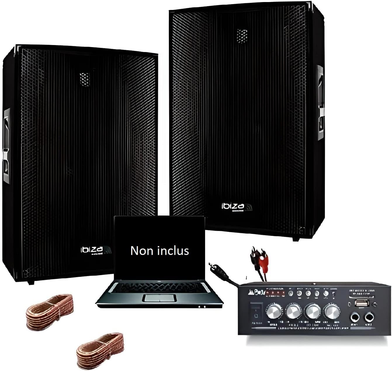 IBI - Pack Sono 600 avec 2 Enceintes Sono 300w + Mini ampli USB ...