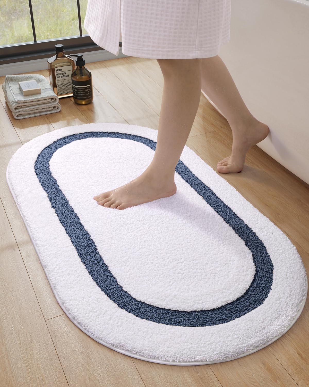 Amazon.com: LUMI Bathroom Mat Oval Bathroom Rug, White Bath Mats Non ...