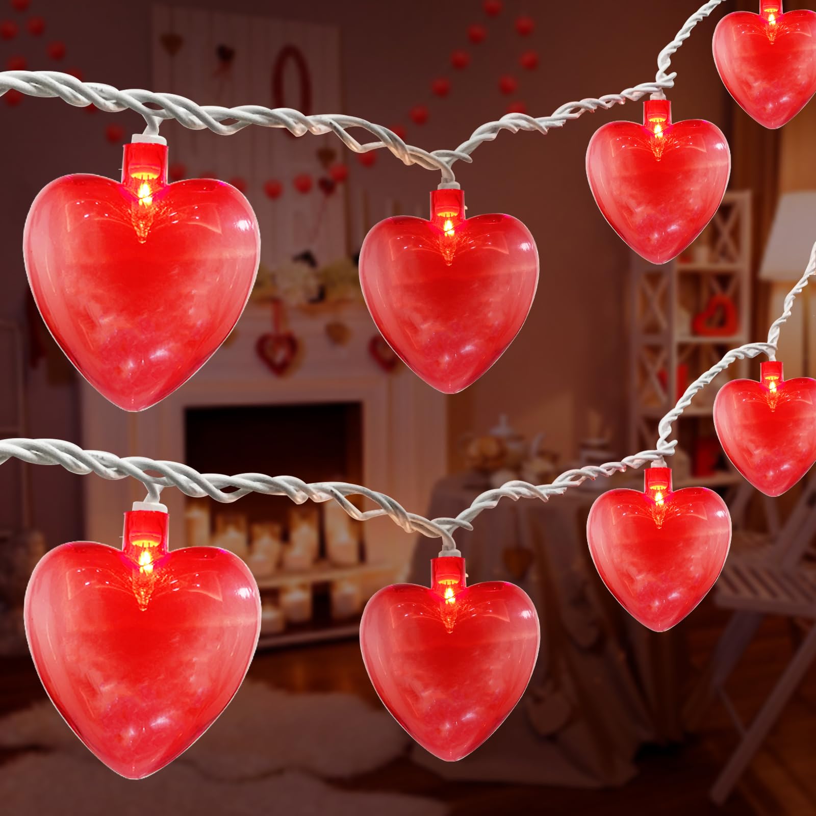 Oviejo 8.5Ft Red Heart String Lights, Valentine Party Decorations ...
