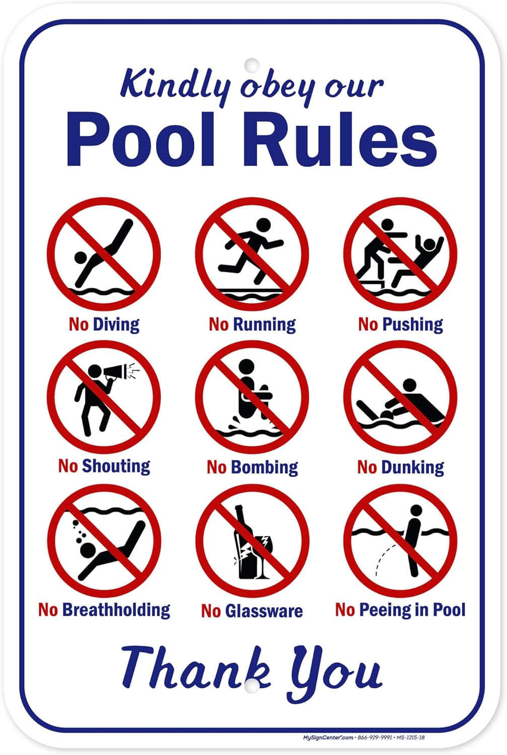 Amazon.com: Kindly Obey Our Pool Rules Sign, 12x18 Inches, Rust Free ...