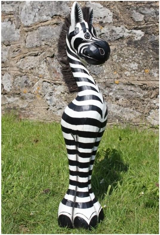 Fairtrade Black & White Wooden Comical Zebra Statue | 60cm : Siiren ...