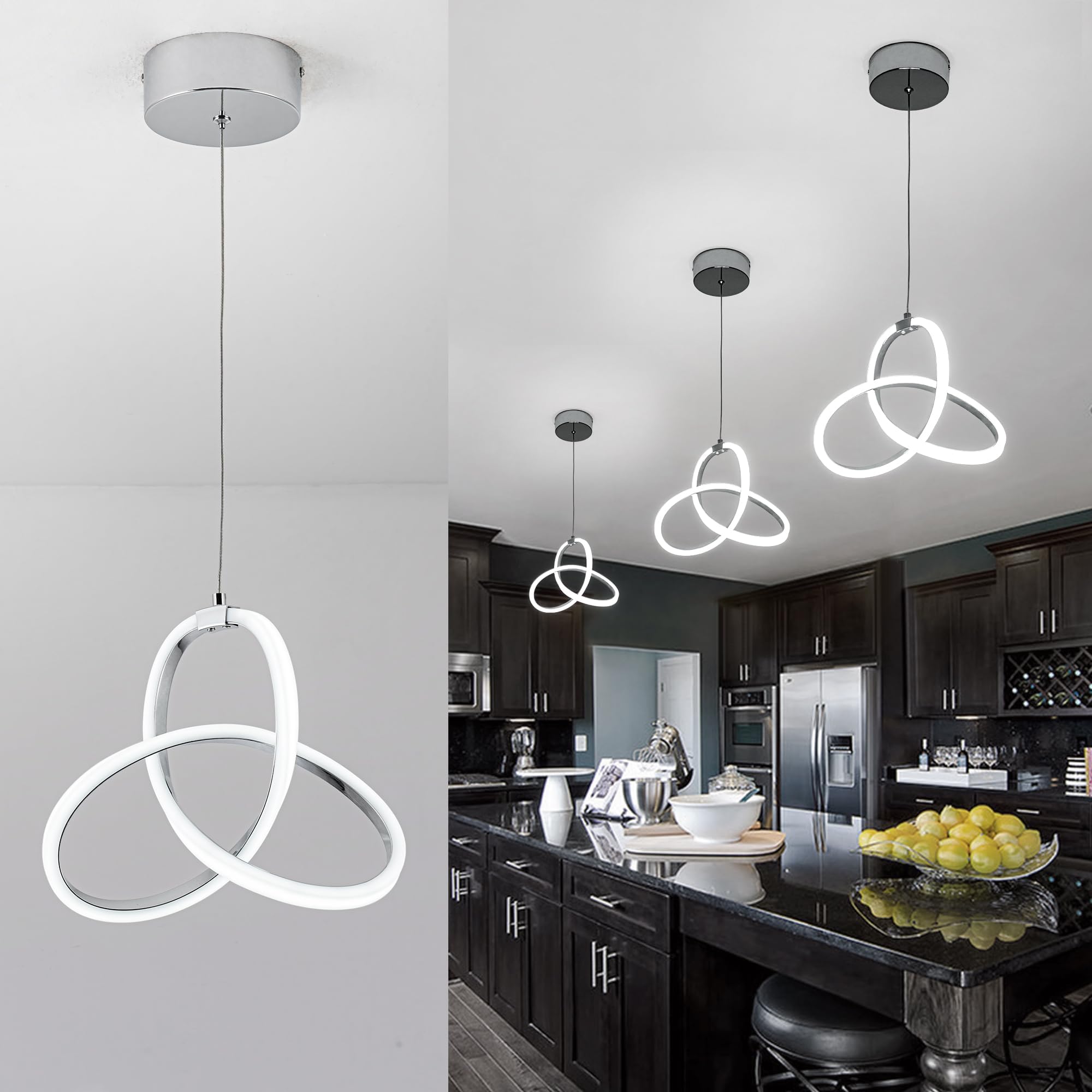 TINGLANG Pendant light, Modern arc design Hanging Lamp, 21W Dimmable ...