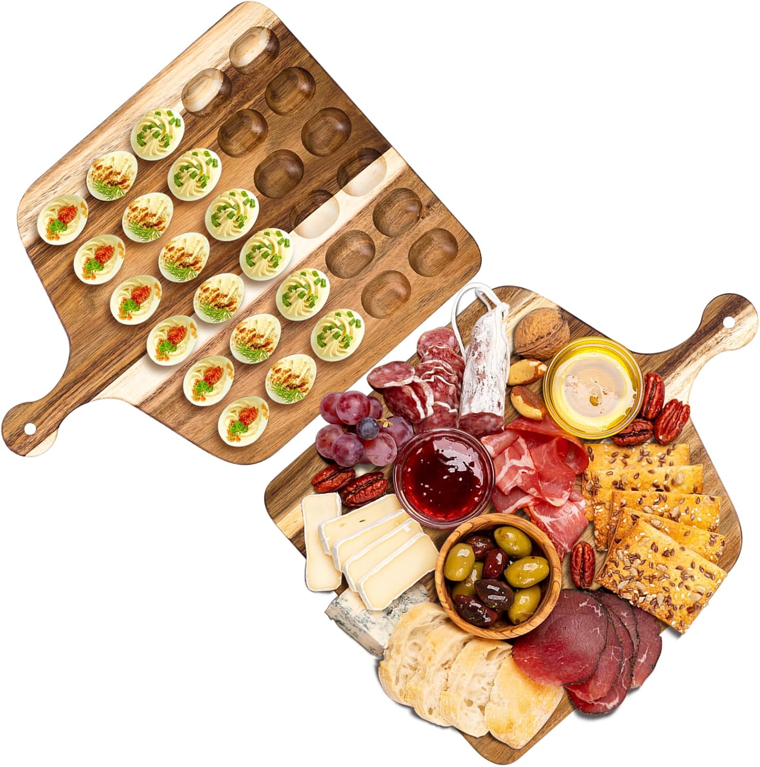 Amazon.com | KesaPlan Acacia Wood Deviled Egg Platter with Handle 30 ...