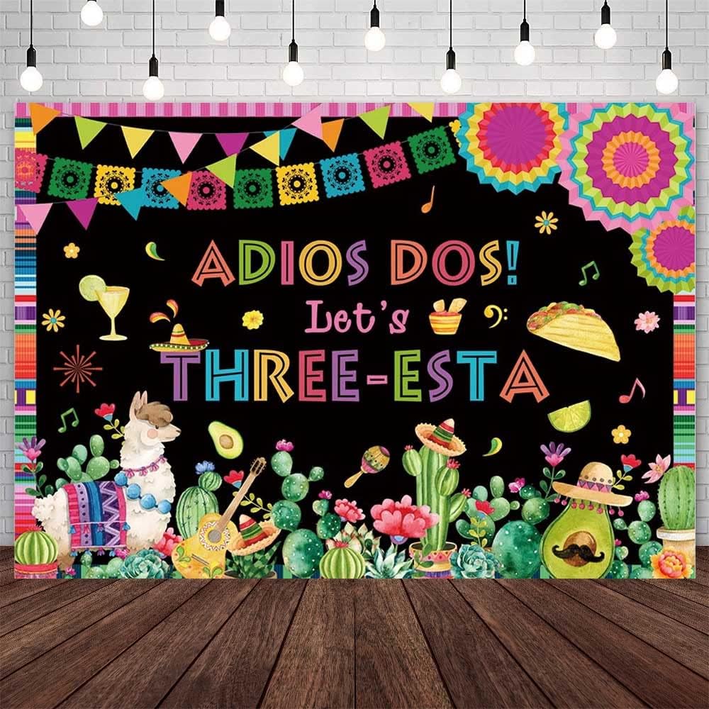 Amazon.com : AIBIIN 7x5ft Mexican Third Birthday Backdrop Fiesta Three ...