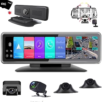 4 Channel Dash Cam,Mirror Dash Cam Front Rear and Inside Car Camera,12 ...
