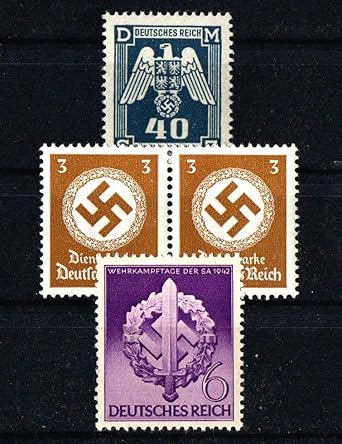 1939 DR RARE WW2 NAZI STAMPS w SWASTIKAS (2 STILL JOINED!) 4 FLAWLESS ...