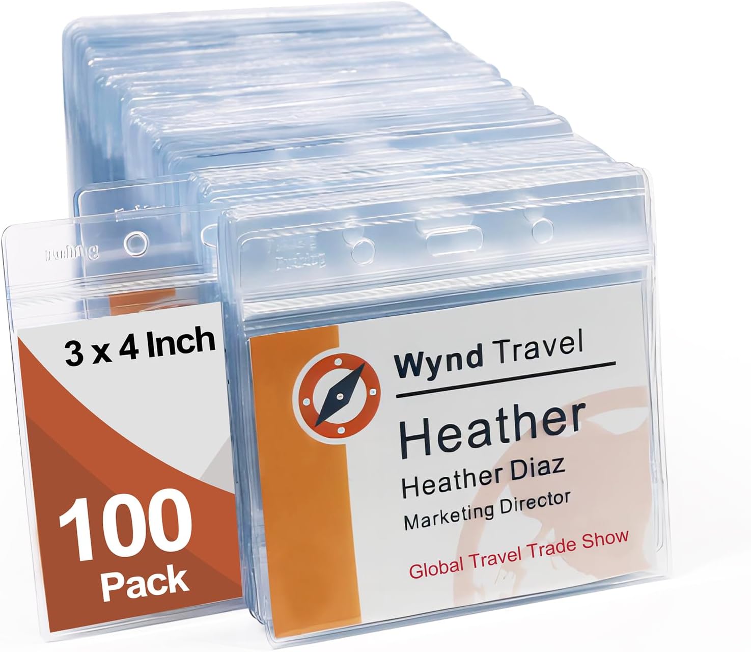 Amazon.com : 100 Pcs Clear Plastic Horizontal Name Badge ID Card ...