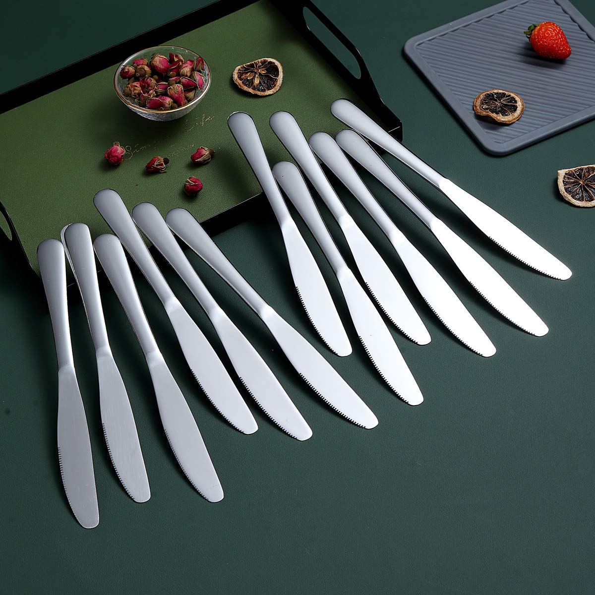 Snapklik.com : Dinner Knives Set Of 12, Stainless Steel Shiny Mirror ...