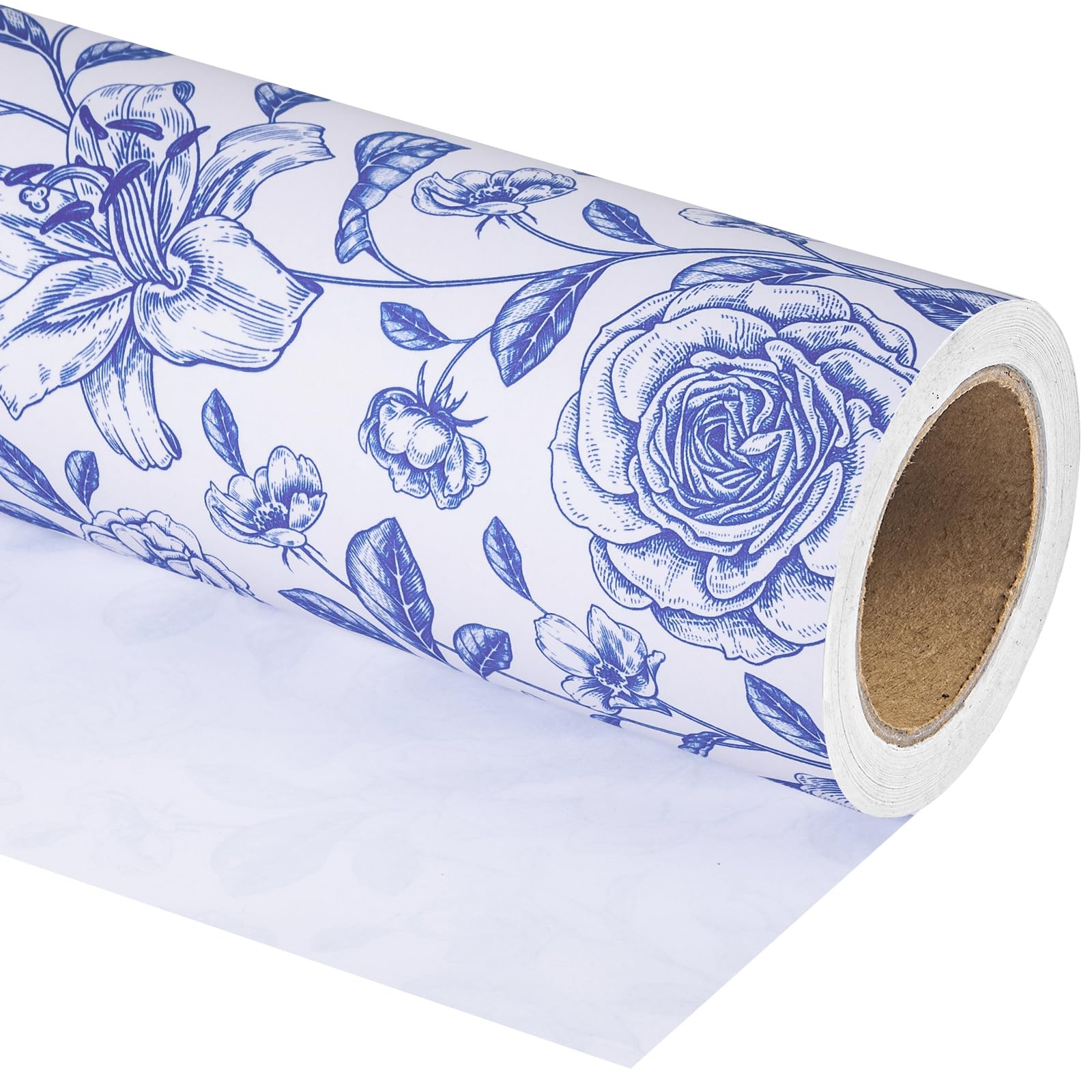 Snapklik.com : WRAPAHOLIC Jumbo Kraft Blue And White Floral Wrapping ...